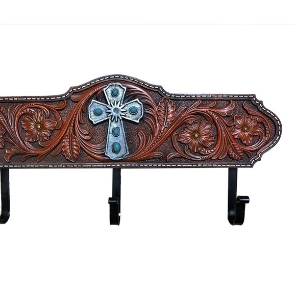 AR COUNTRY STORE | Accessories | Faux Tooled Leather Flower Cross Hooks ...